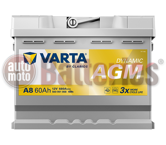 Μπαταρία Varta Dynamic AGM A8 Start Stop 12V Capacity 20hr 60 (Ah):EN ...